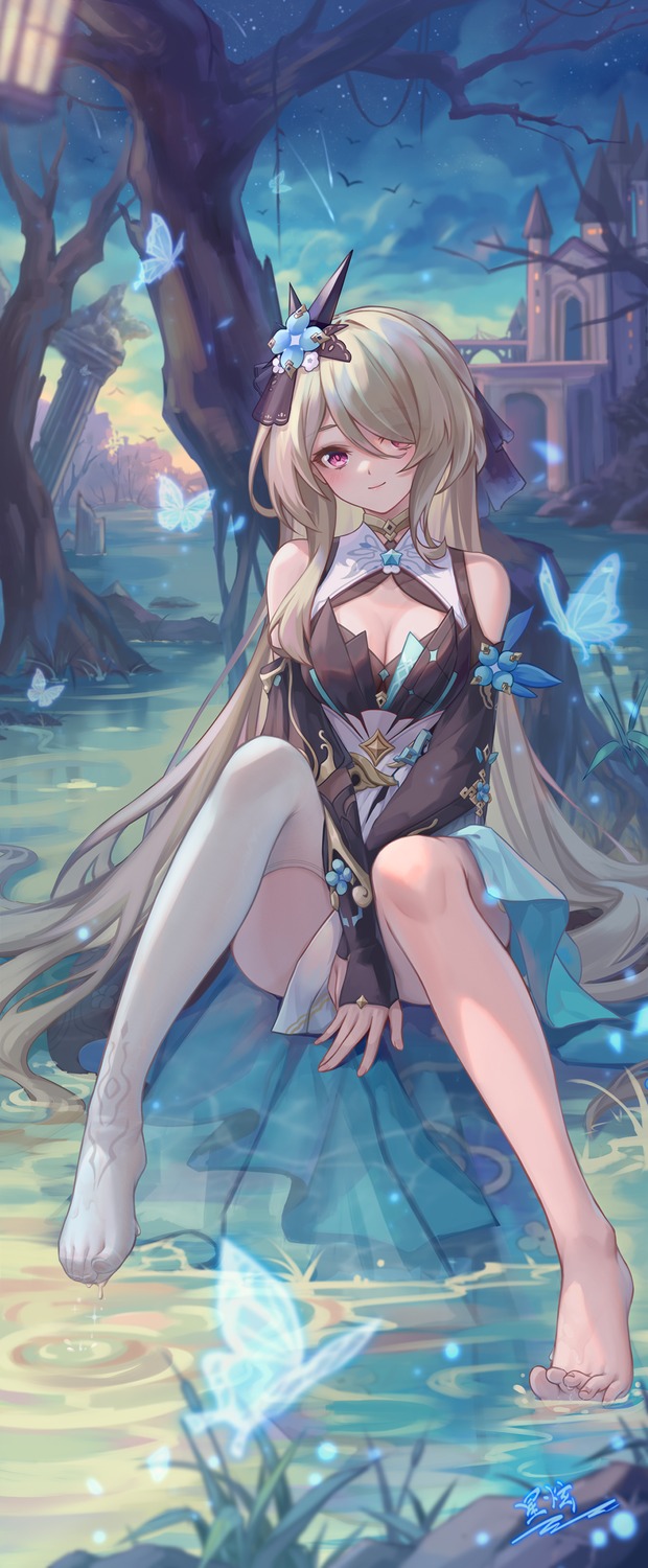 yelan xing xuan benghuai xueyuan honkai impact rita rossweisse cleavage feet thighhighs wet ...